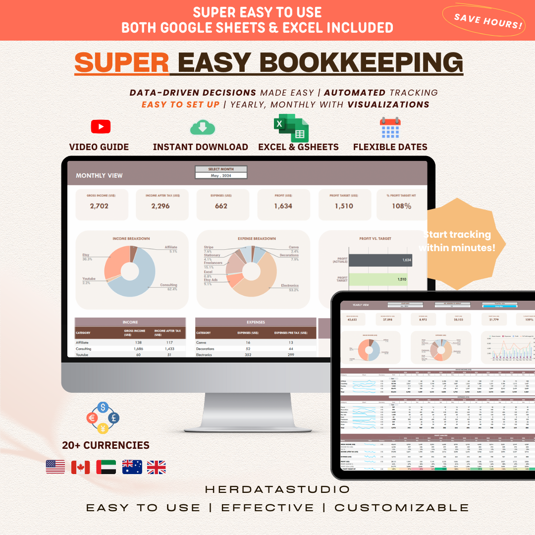 Super Easy Bookkeeping (Excel & Google Sheets) – HerDataStudio