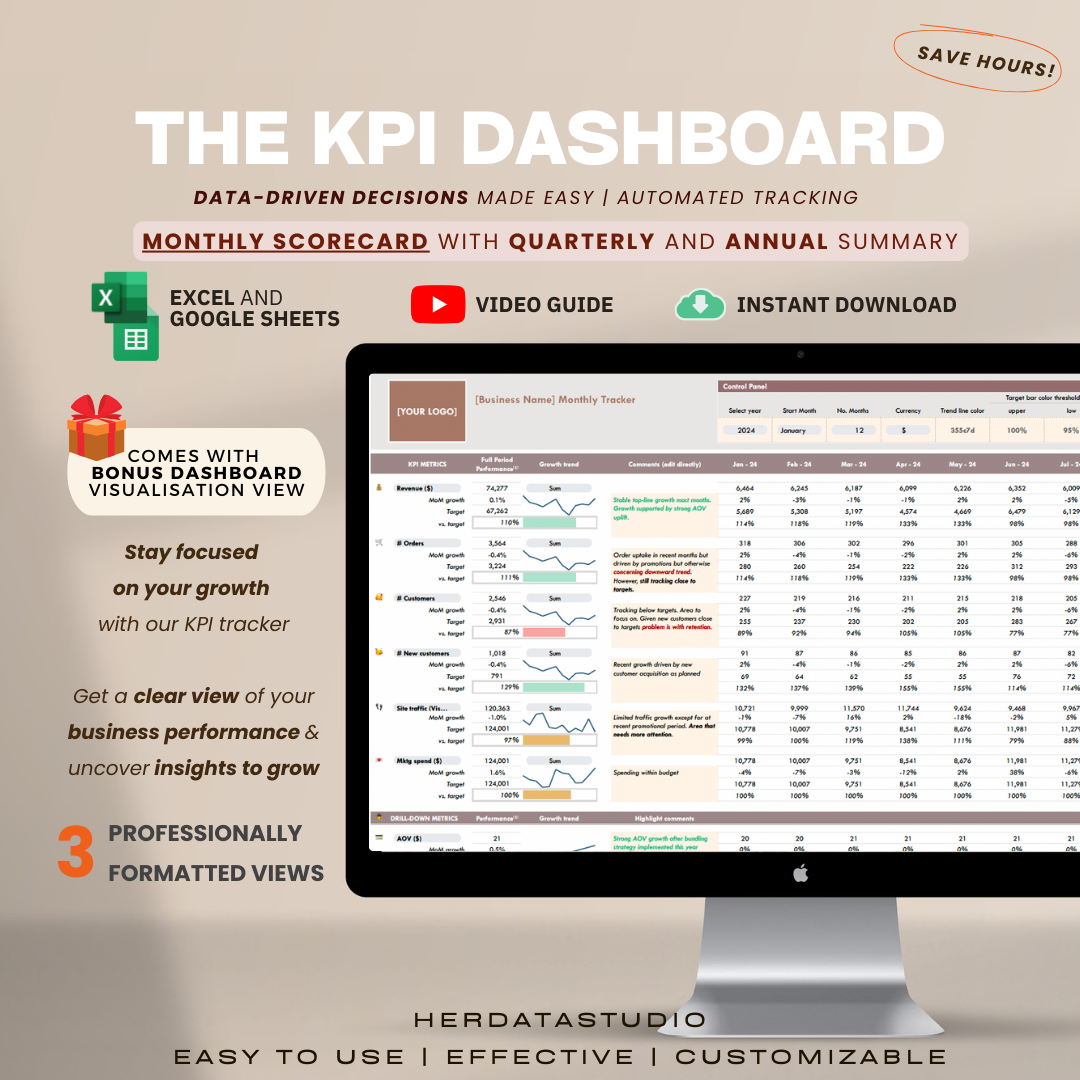 The KPI Dashboard - Monthly Version (EXCEL & Google Sheets) – HerDataStudio