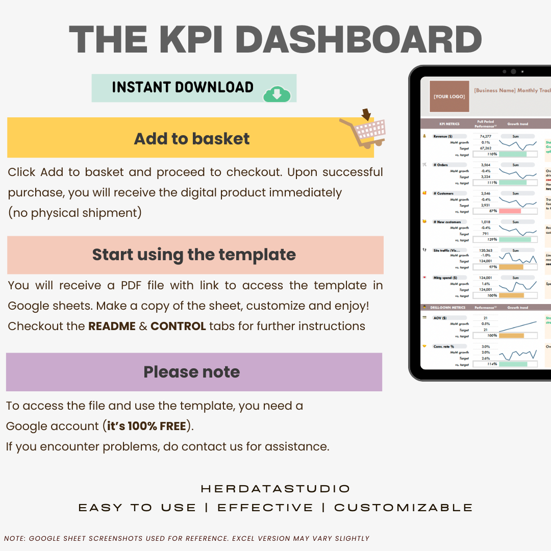 The KPI Dashboard - Monthly Version (EXCEL & Google Sheets) – HerDataStudio